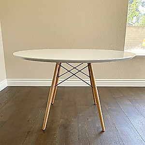 ModMade Mid Century Modern Paris Tower Round Dining Wood Leg and top Table, 47", White/Natural