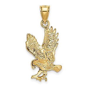 Solid 14k Yellow Gold Diamond-cut Eagle Brushed Matte Finish Pendant Charm - 27mm x 14mm
