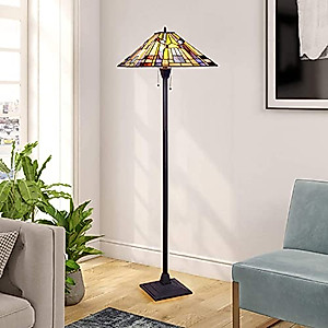 Chloe Lighting Kinsey Tiffany-Style Blackish Bronze 2-Light Mission Floor Lamp 18" Shade