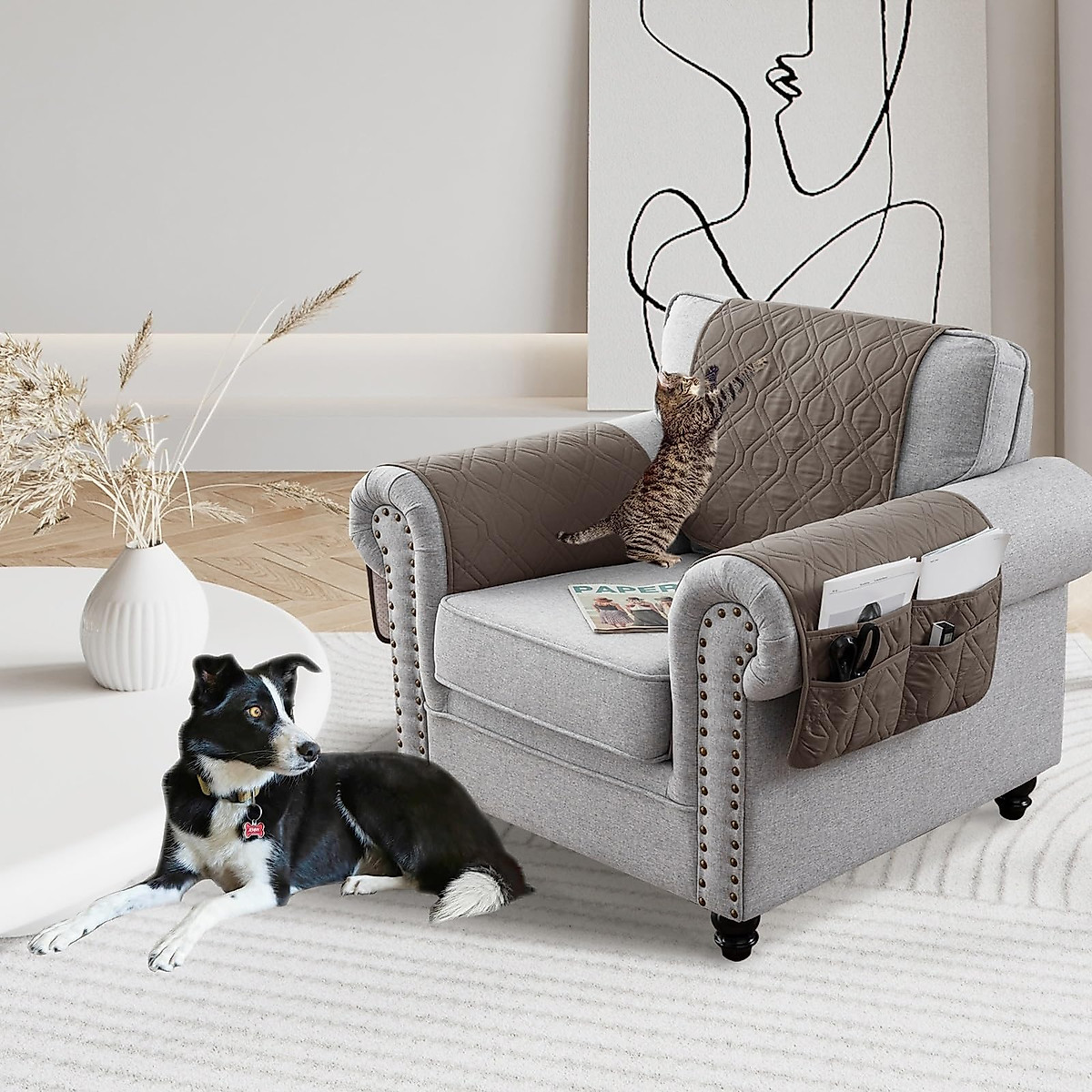 Couch Arm Covers, Non-Slip 100% WATERPROOF Sofa Arm Covers Set of 3 Washable Sofa Armrests Covers for Living Room Recliner Chair Arm Covers Protectors for Leather Sofa Armrest Slipcover ( Color : #13