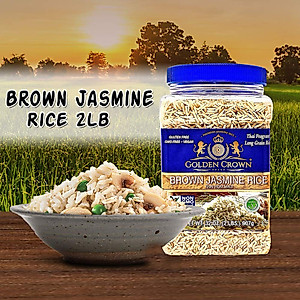 Golden Brown Jasmine Rice - Naturally Sourced Thai Fragrant Long Grain Gluten Free GMO free Vegan Kosher Halal Rice - 32OZ (2Lb)