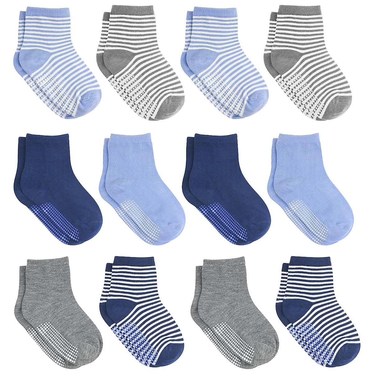 Debra Weitzner 12 Pairs Non-Slip Toddler Socks With Grips for Baby Boys and Girls - Anti-Slip Crew Socks for Infant's and Kids