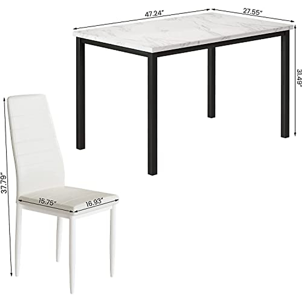 tantohom Marble Top Style Dining Table Set for 4, Metal Frame Furniture Kitchen Table and Chairs for 4, Dinette Breakfast Nook Table Set with 4 Pu Leather Chairs for Dining Room…