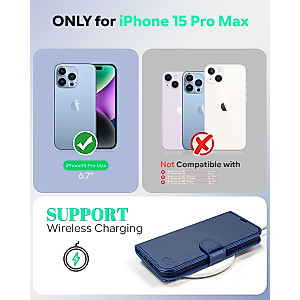 OCASE Compatible with iPhone 15 Pro Max Case Wallet Case, PU Leather Flip Folio Case with Card Holders RFID Blocking Kickstand Shockproof Phone Cover 6.1 Inch 2023, Blue