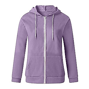 ZunFeo camo sweatshirt jewelry deals 2023 Zip Up Hoodie Y2k Women Long Sleeve Casual Sweatshirts Lightweight Drawstring Sweater Jackets Fall Fashion Clothes Purple M