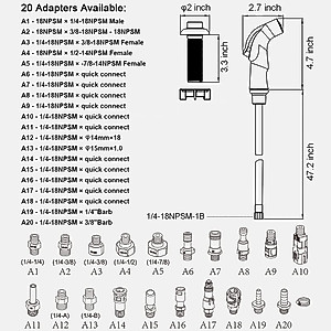 Brushed Nickel Kitchen Sink Side Sprayer Replacement + Brushed Nickel Kitchen Sink Faucet Head with 2 Ball Joint, 4 Spray Models