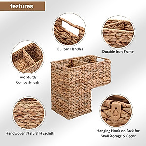 Synovana Stair Basket Water Hyacinth Storage Basket Handwoven Wicker Storage Basket Rattan Storage Organizer for Bedroom Living Room Laundry Room