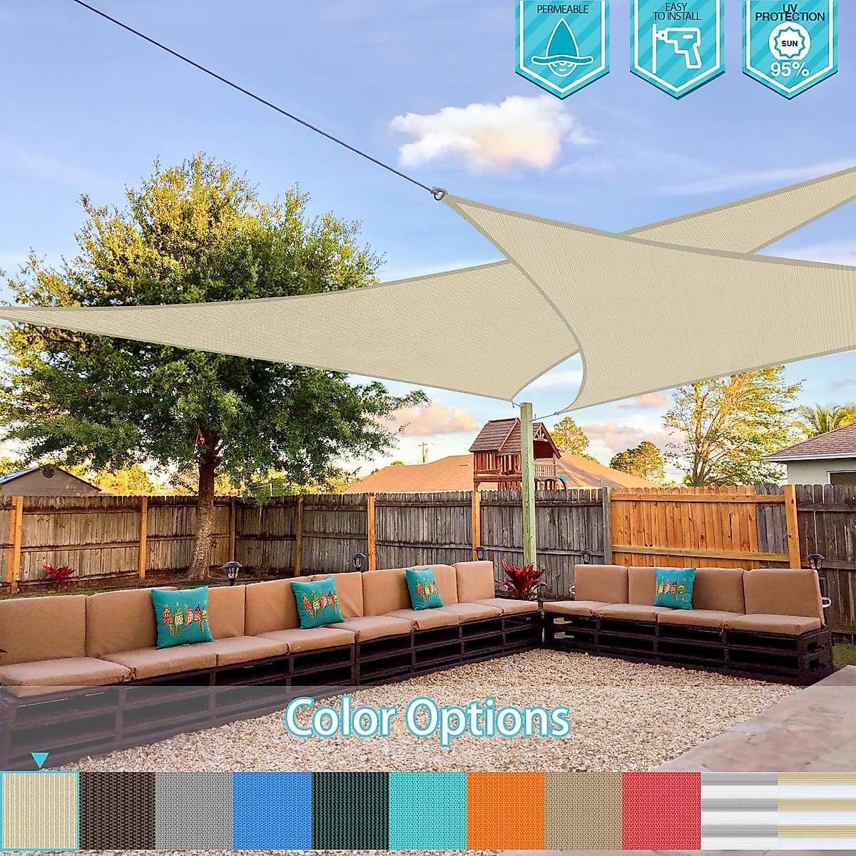 COARBOR 12'x12'x17' Sun Shade Sail Right Triangle Canopy Sunshine Block Heavy Duty Shade Fabric Cover for Outdoor Pergola Yard Patio Deck Carport Garden (Beige)