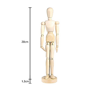 8 Inch Artists Wooden Manikin Flexible Body Joints Human Figure Puppet Model Wood Male Mannequin Doll Ornament Stand for Home Office Desk Decoration Sketching Drawing Painting Supplies Gift