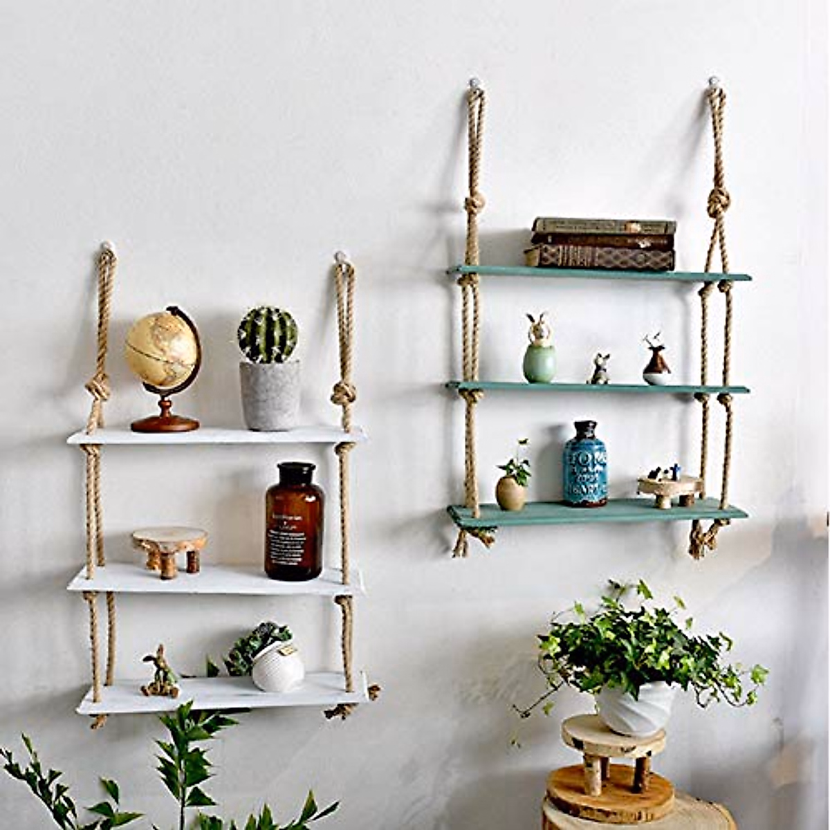 PIBM Stylish Simplicity Shelf Wall Mounted Floating Rack Shelves Wooden Store Display 1 Layer/ 2 Layers / 3 Layers / 4 Layers,4 Colors, Green , 49.5X14X90cm