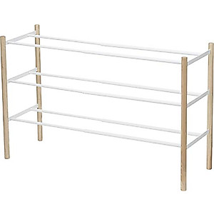 YAMAZAKI home Plain Expandable 3-Tierd Shoe Rack White,