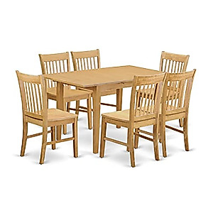 East West Furniture NOFK7-OAK-W 7 Piece Dining Room Table Set Consist of a Rectangle Kitchen Table with Butterfly Leaf and 6 Dining Chairs, 32x54 Inch, Oak
