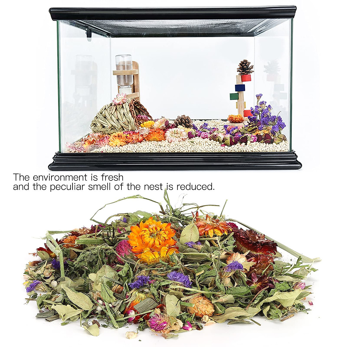 GLOGLOW Small Pet Bedding, Dried Flowers Plants Padding for Squirrels Guinea Pigs Rabbits Chinchillas Hamsters Gerbils(100g) Treats