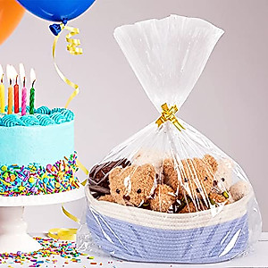 50pcs Cellophane Bags 3 Sizes Cellophane Wrap for Gift Baskets 24x30 16x24 12x18 Large Clear Packaging Bags with 50 Pull Bows for Gift Wrapping Plastic Gift Bags Easter Basket