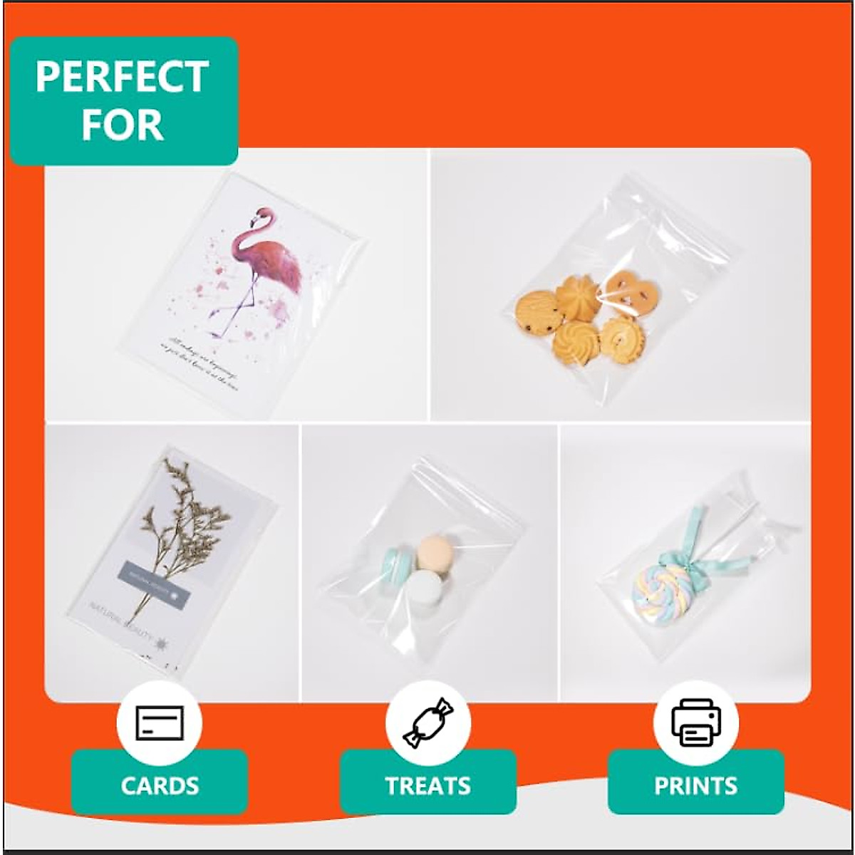 200 Pcs -8" x 10" Clear Plastic Cellophane Bags-Resealable Self Sealing Cello Bags for Artwork Cards & Envelopes, Photo, Prints, Candies