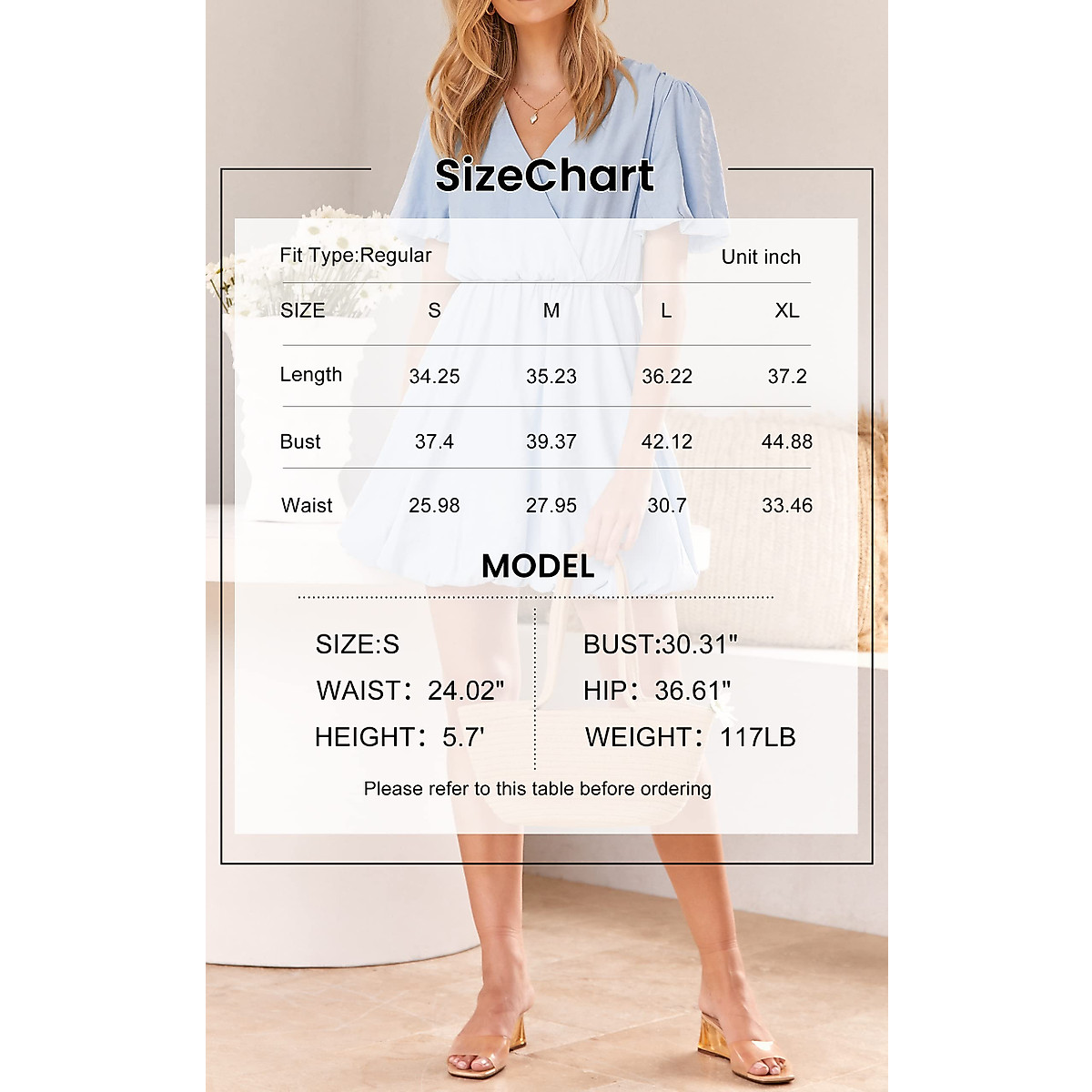 PRETTYGARDEN Women's Summer Puff Sleeve Short Mini Dress Flowy Ruffle V Neck A Line Wrap Dresses (Rose Red,Medium)