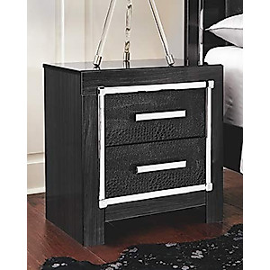 Signature Design by Ashley Kaydell Glam 2 Drawer Nightstand with Faux Alligator Panels & Chrome-Tone Accents, Black