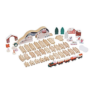 Manhattan Toy Alpine Express 49-Piece Wooden Toy Train Set with Scenic Accessories for Toddlers 3 Years and Up Multicolor