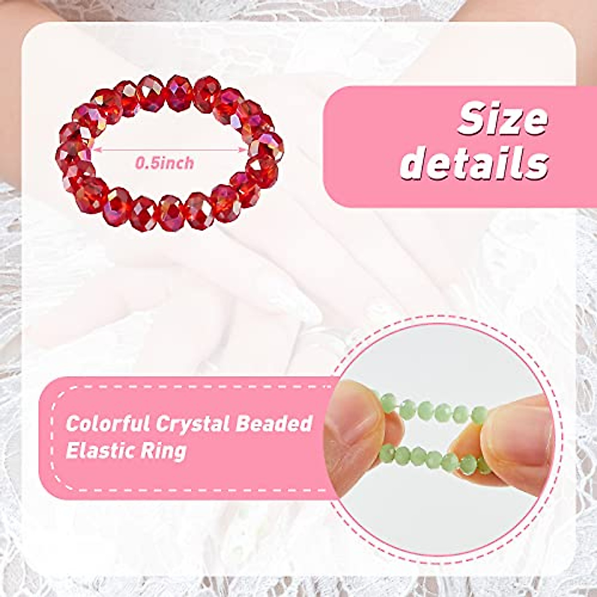 Hicarer 15 Pieces Beaded Elastic Ring Bohemian Beaded Ring Simple Crystal Ring Vintage Handmade Elastic Ring for Women Friendship