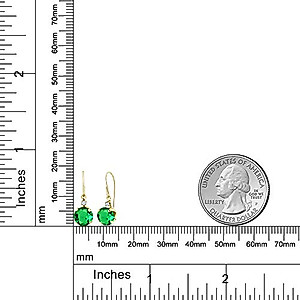 Gem Stone King 14K Yellow Gold Green Nano Emerald Leverback Dangle Earrings For Women (1.57 Cttw, Gemstone May Birthstone, Round 6MM)