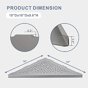 HIDROP Brushed Nickel Corner Shower Shelf 10" Triangular Corner Shelf Stainless Steel Bathroom Shelf for Tiled Wall, 2 Pack Shower Corner Shelf, No Drilling