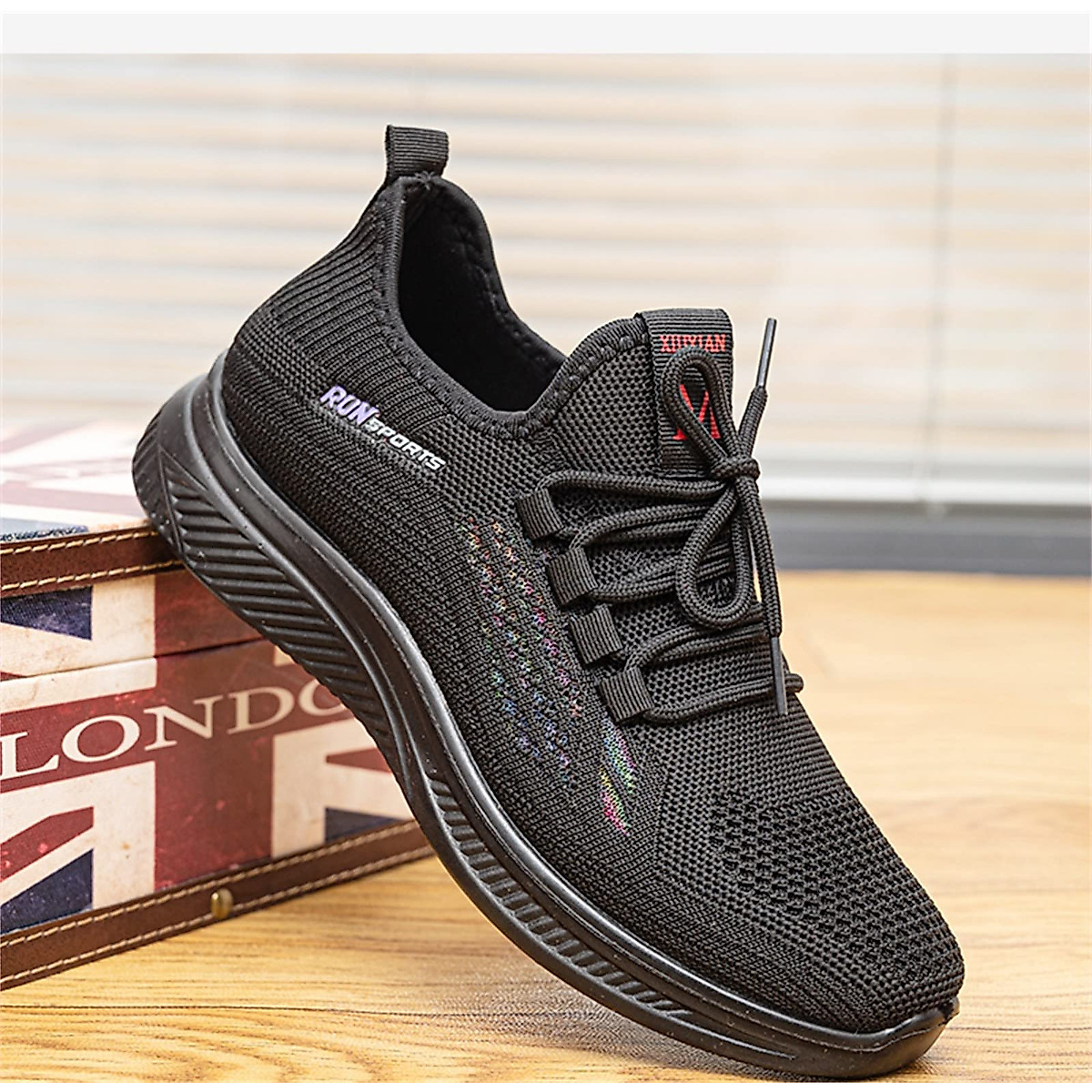 MLAGJSS Mesh Walking Loafers Tenis para Mujeres Womens Wedge Heels Womens Athletic Shoes White Sneaker(0712A115 Black,Size 7.5)