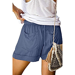 KISSMODA Womens Casual Linen Short Pants Drawstring Elastic Waist Summer Shorts with Pockets M