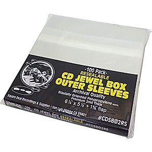 Square Deal Recordings & Supplies - CD Sleeves - RESEALABLE Premium 2mil Thick - Archival Quality, Crystal Clear - Holds 1 Standard 10.4mm CD Jewel Box (100 Sleeves)