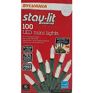 Energy Star Sylvania Stay-Lit Platinum 100 Led Mini Lights (Pure White) (2 Pack)