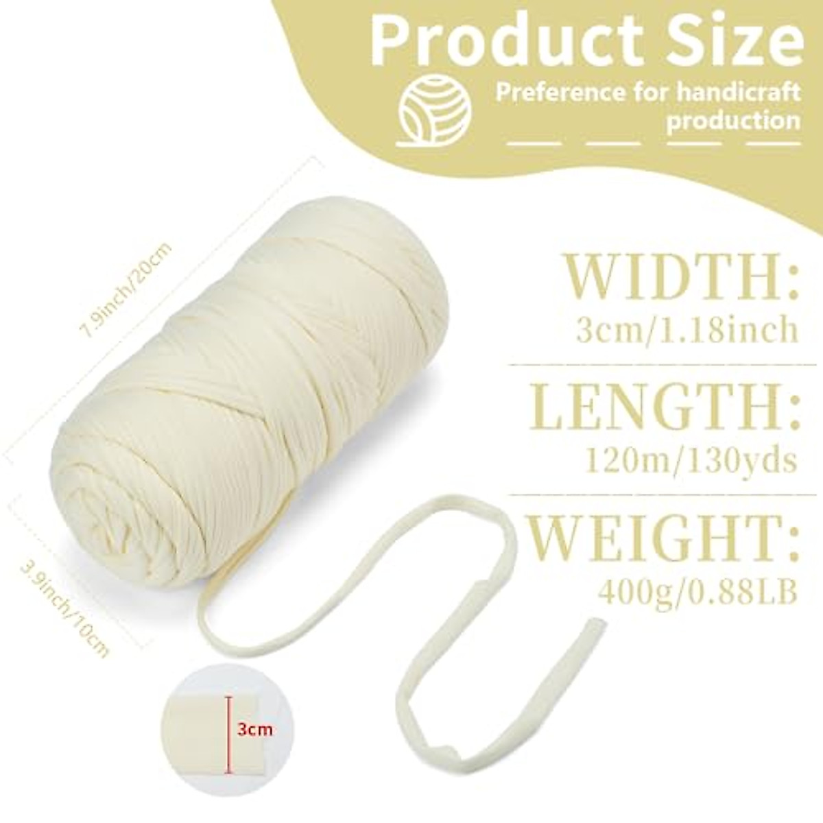 Comtest T-Shirt Yarn Knitting Yarn for DIY Bag Blanket Cushion Handmade Crochet Elastic Fabric Yarn 0.88Lb Milk White