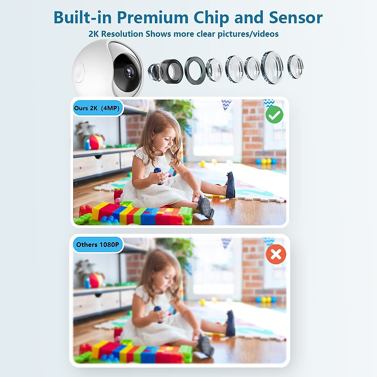 2K Baby Monitor Camera with Phone App, 5G WiFi Security Camera Indoor, 360 PTZ Home Camera for Pet, Color Night Vision, 2-Way Audio, Motion Detection