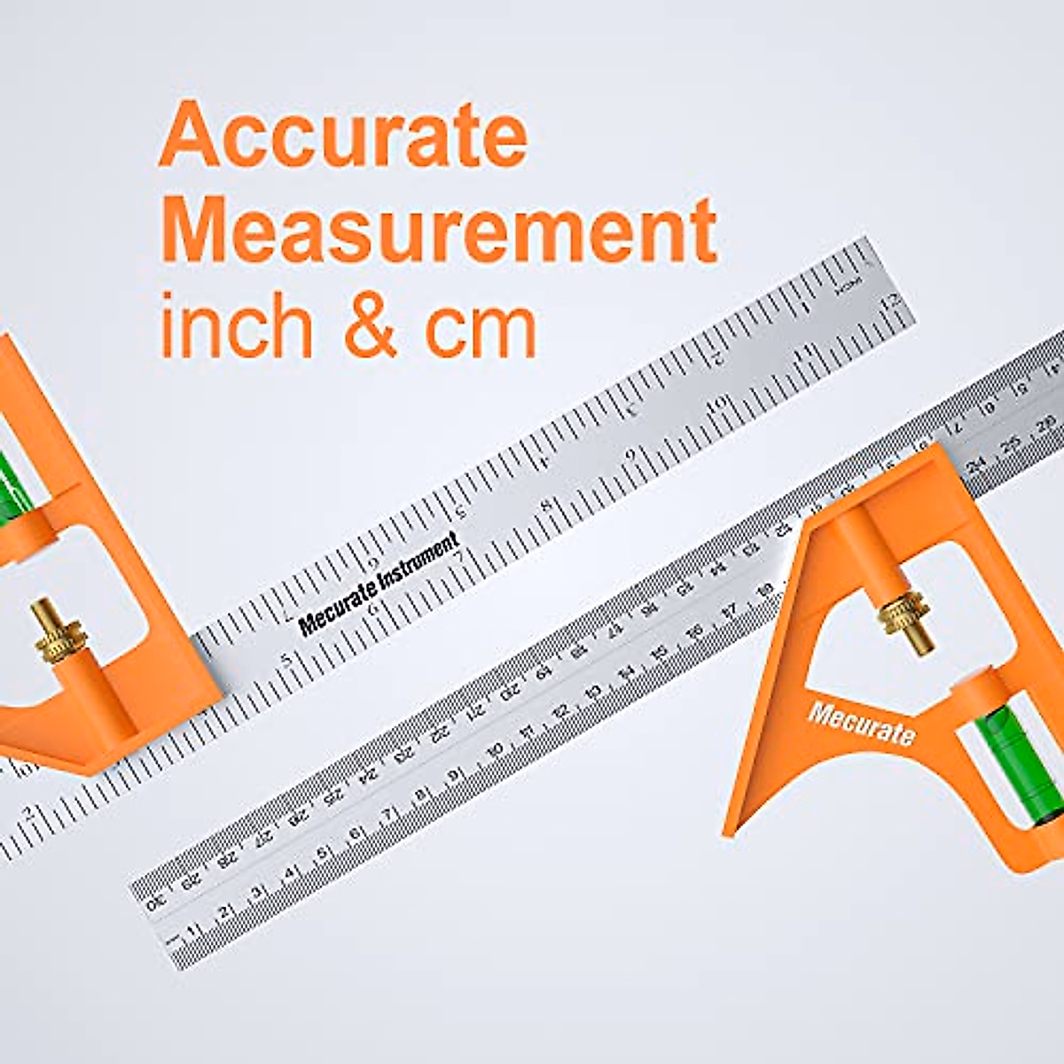 Mecurate 12“ Combination Square, 12 Inch 300mm Stainless Steel Combo Square for Accurate and Adjustable Woodworking Measurement with 2pcs Carpentery Pencils (12 inch)