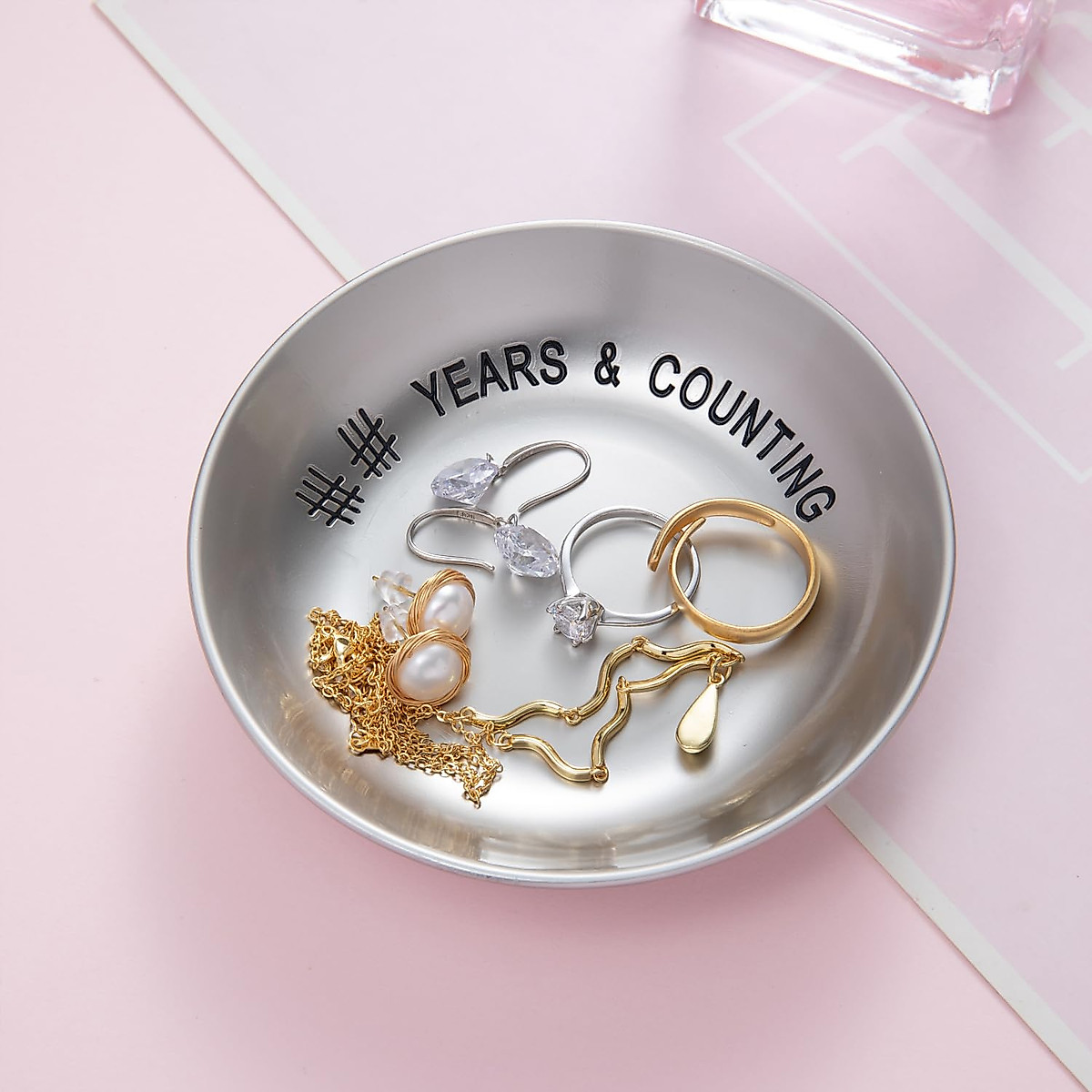 Quany Life 10 Year Anniversary Tin for Her Him - Wedding Tin Jewelry Ring Holder Dish, 10 Year Anniversary Tin Gifts for Wife, Couple, Parents, Friend Her Him