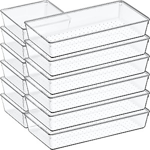 12 Pack Large Clear Plastic Drawer Organizer Set, Acrylic Bathroom Organizer Vanity Trays Dividers, Kitchen Organizers and Storage, Non-Slip Storage Bins for Makeup, Snacks, Office, Desk, Fridge