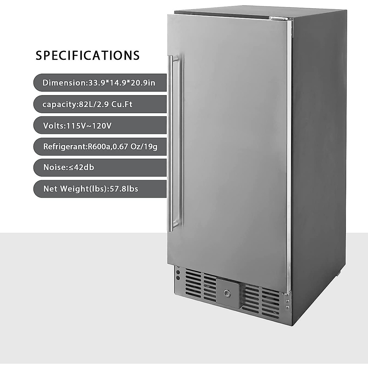 WATOOR 15 Inch Built-in Fridge Stainless Steel Beverage Cooler Under Counter Refrigerator with 36-61°F Temperature Range - Soda and Beer Refrigerator