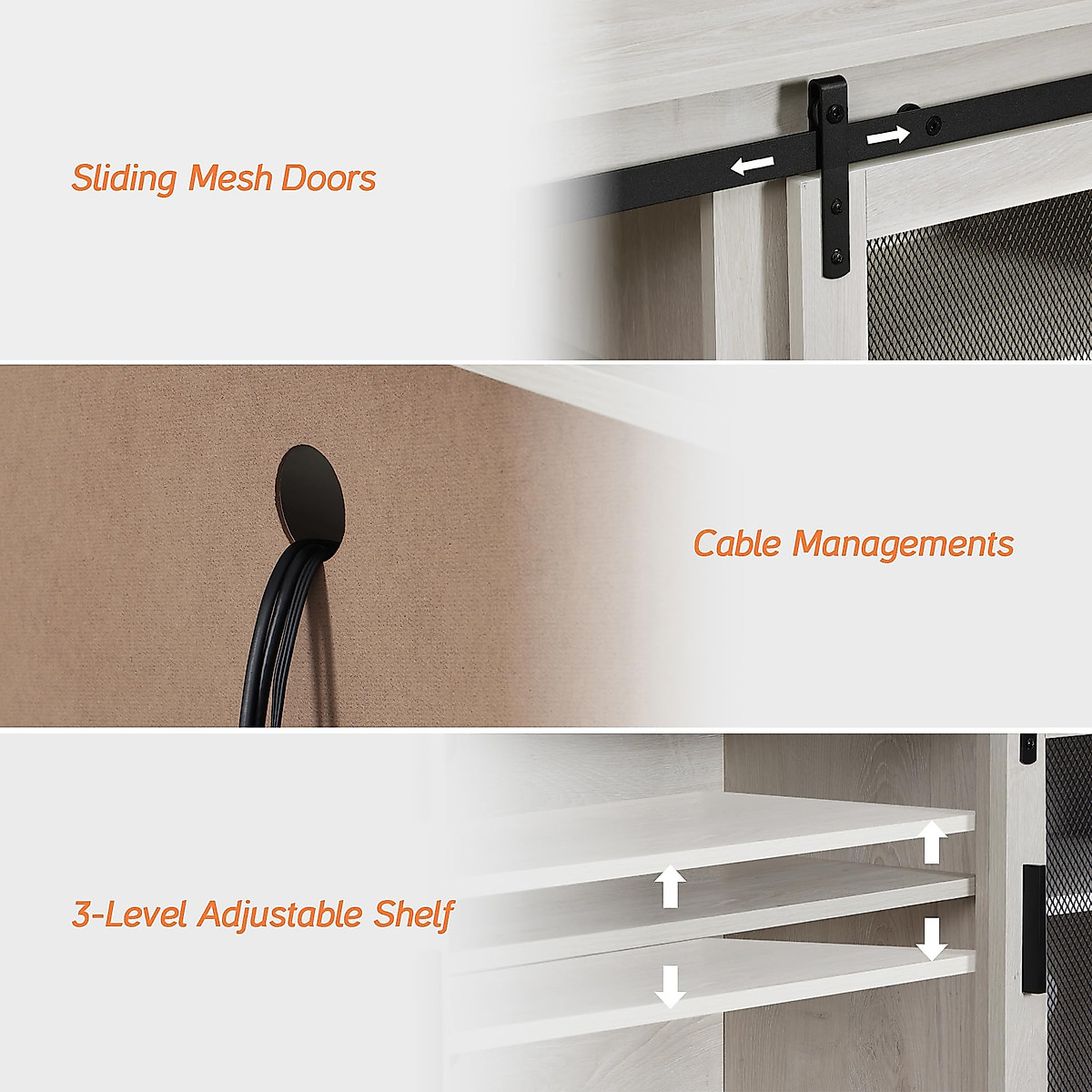 WAMPAT 2-in-1 TV Stand for 100+ Inch TV, Farmhouse & Industrial Media Entertainment Center w/Sliding Mesh Doors, Rustic TV Console w/Storage Shelves&Yellow LED Lights for Living Room, Antique White