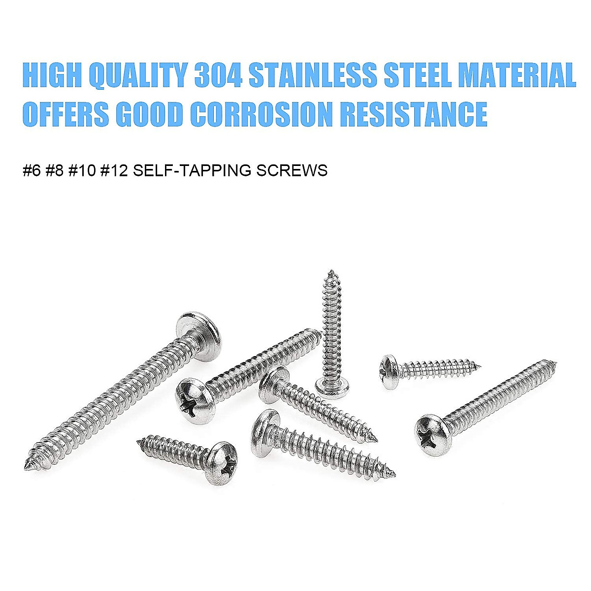 DYWISHKEY 310 Pieces #6#8#10#12 Stainless Steel 304 Phillips Pan Head Self-Tapping Screws, Wood Screws Assortment Kit