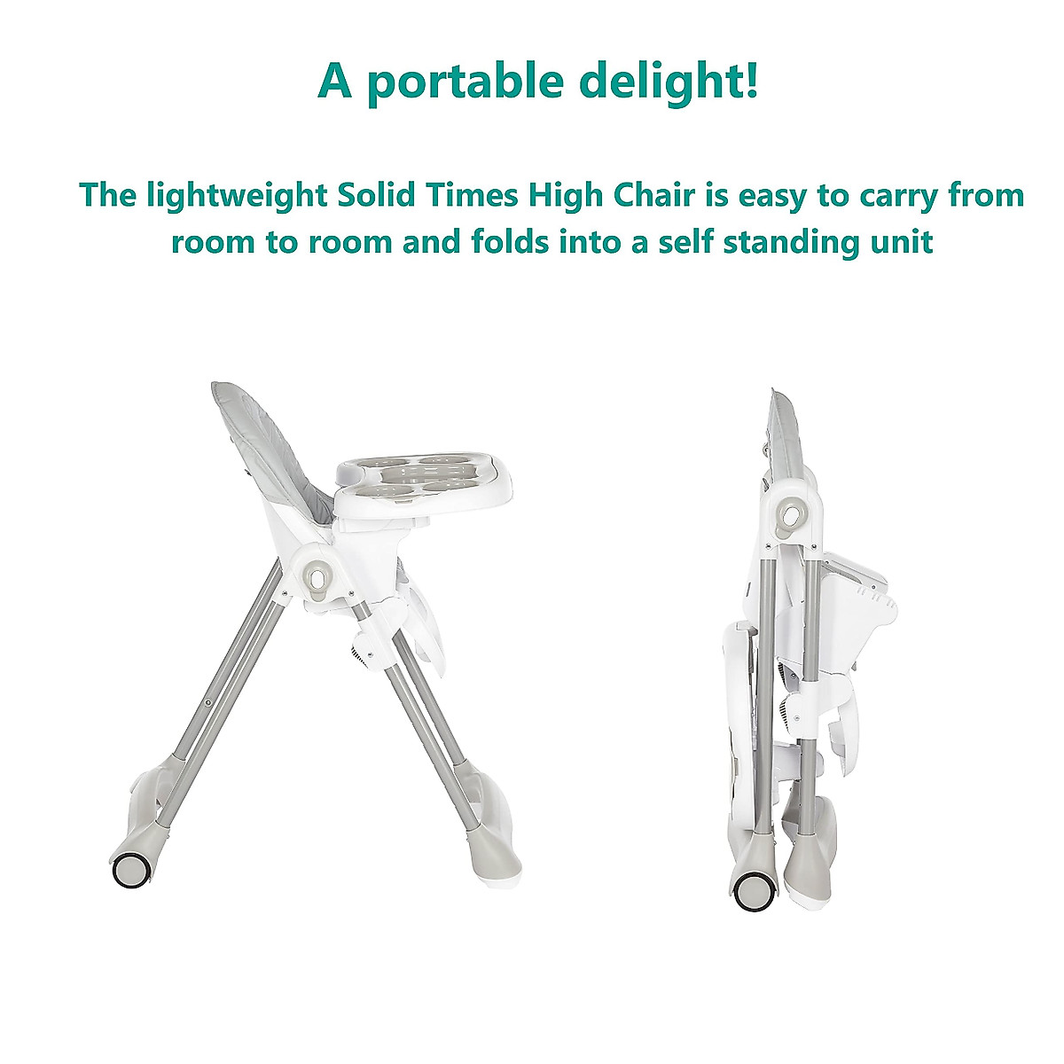 Dream On Me Solid Times High Chair for Babies and Toddlers in Grey, Multiple Recline and Height Positions, Lightweight Portable Baby High Chair, 5 point Safety Harness, Easy to Clean Surface