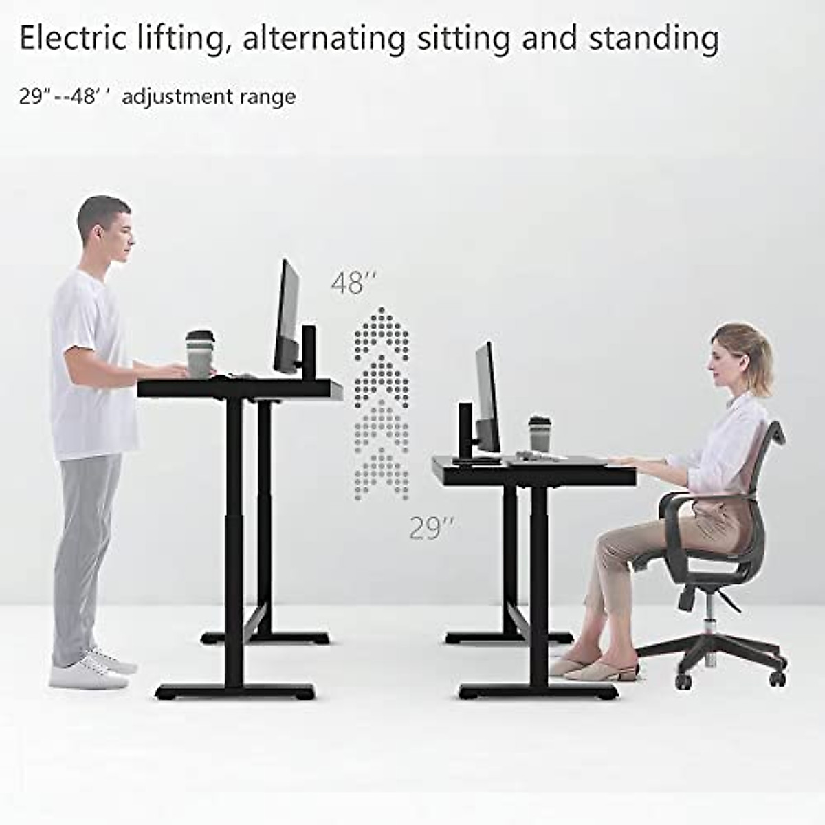 JAHRSTIM Jefferson Glass Standing Desk with Drawer, 48 x 24 Inches Modern Height Adjustable Desk Home Office Sit Stand Up Desk, Electric Motorized Uplift, Memory Control, Child Lock, Black