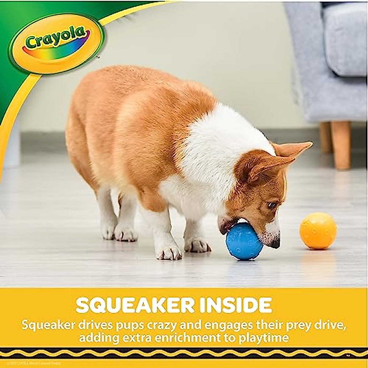 Crayola for Pets 2pk Balls in Pup-Visible Colors Dogs See Best, Embossed Texture for Easy Grip Fetch and Chew, TPR, Rubber Chew Toys for Dogs, Yellow + Blue Tennis Ball Style Dog Toys