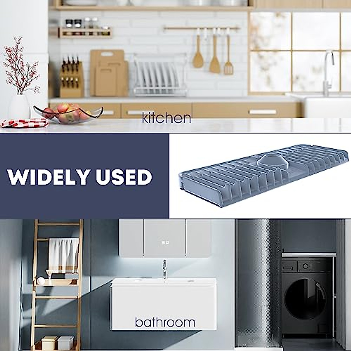 Kitchen Sink Splash Guard 17.56“ Longer, Splash Guard for Sink, Kitchen Faucet Splash Guard, Fully Wrapped, Silicone Faucet Handle Drip Catcher Tray, Sink Protectors Faucet Mat for Kitchen Bathroom