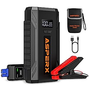 ASPERX 3500A Battery Jump Starter with PD 30W Fast Charging (Up to 10L Gas/8.5L Diesel Engines), 12V Battery Starter with 4 Inch LCD Display, Lithium Battery Booster with LED Light