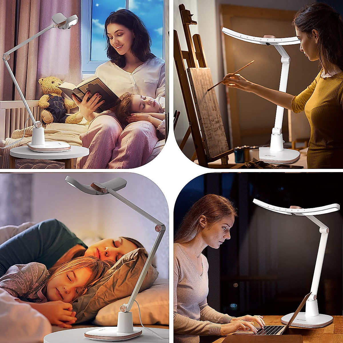 BEYONDOP e-Reading LED Desk Lamp with Monitor Sensor, Touch Table Lamp for Home Office, Eye-Caring Reading Lamp for Working Studying, Auto-Dimming Swing Arm Desk Lamp for Engineers Designers Gaming
