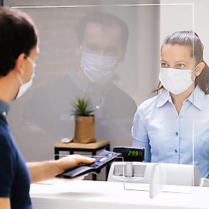 Countertop Desk Sneeze Guard- Protective Partition, Plexiglass Shield Barrier for Coughing, Sneezing, Droplets - Acrylic Divider Panel