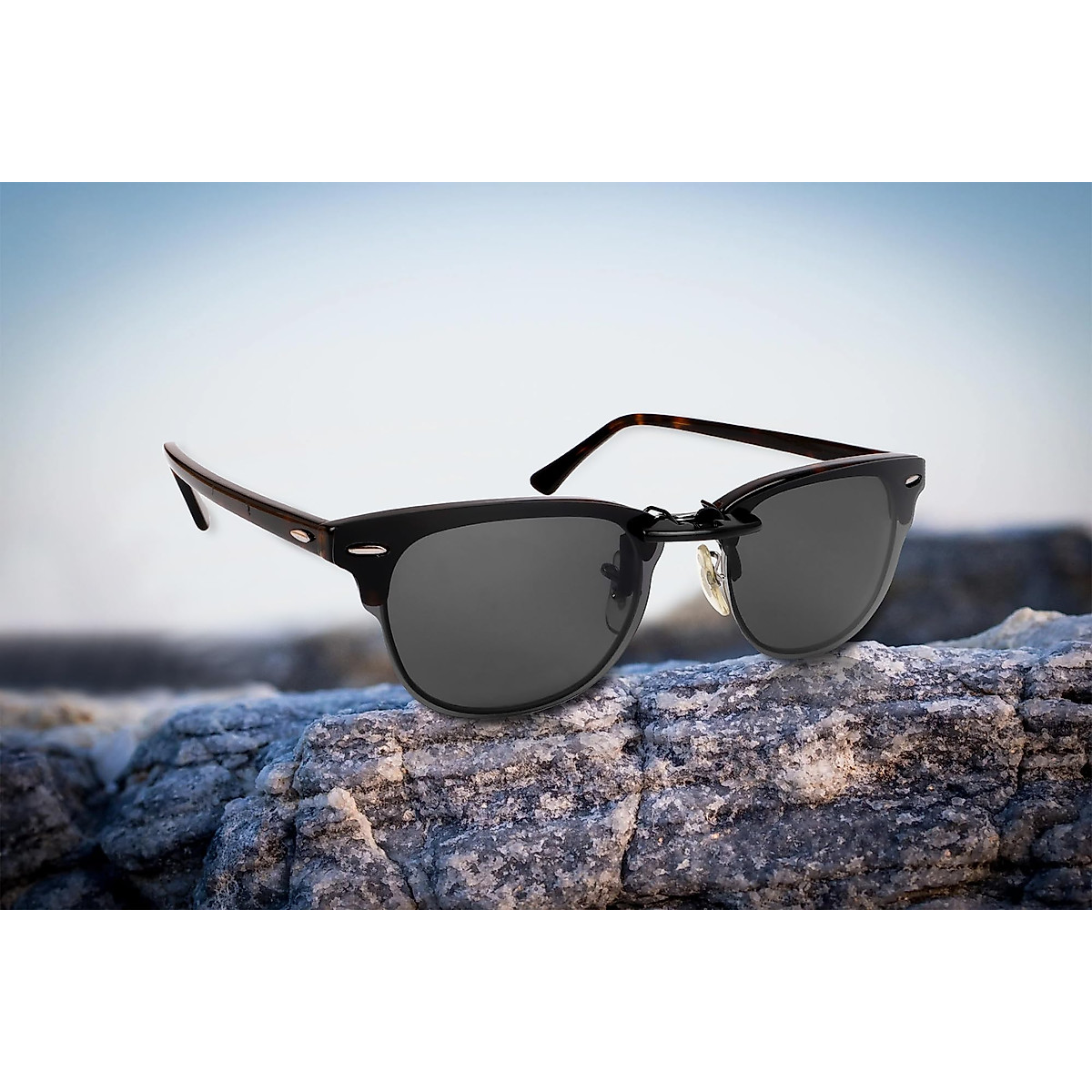 Polarized CLIP-ON Sunglasses for Ray-Ban Clubmaster RB5154 (RX5154) 51-21-145 (Black)