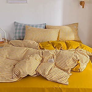 ChliEarime Heicatte Checker Duvet Cover Set, Strawberry Red Check Plaid Pattern Printed, Soft Microfiber Inner Fill Bedding (4pcs, Full 78''x90'')