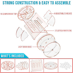 Sorbus 360 Rotating Makeup Organizer - Spinning Acrylic cosmetics organizer, Adjustable Shelves for Make Up, Perfume & Toiletries for Vanity, Bathroom, Bedroom, Closet [Pink]
