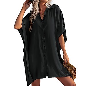 Ekouaer Women's Cover Up Button Down Coverup Shirt Bathing Suit Cover up Beachwear,Small