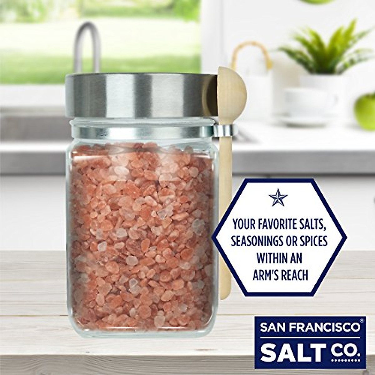 San Francisco Salt Company 8 oz. Glass Jar with Spoon (Chrome Finish Screw-Top Lid)