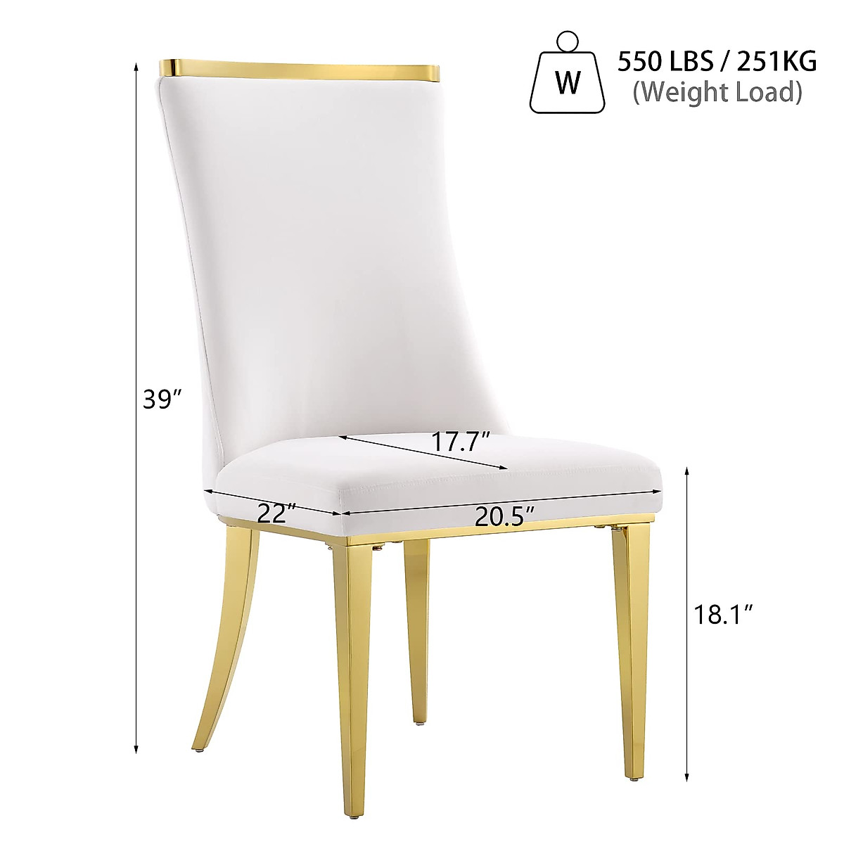 AZhome White and Gold Dining Chairs Set of 4, White Velvet Dining Room Chairs with Reticulate Texture Back and Metal Trim Top, Upholstered Chairs with Gold Stainless Steel Legs